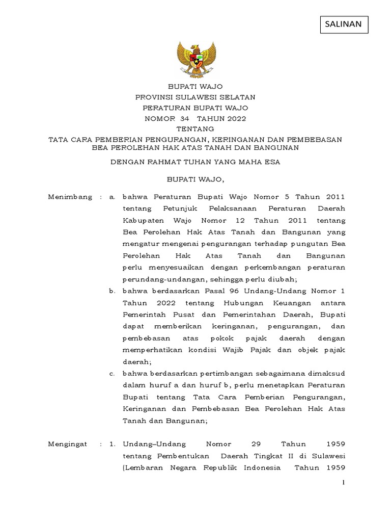 Perbup BPHTB 2022 | PDF