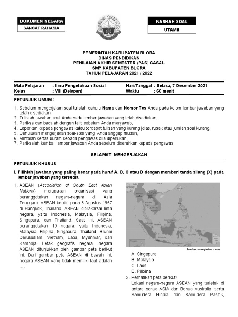 Soal Pas Gasal Kelas Viii TP 2021-2022 | PDF Soal Pas Gasal Kelas Viii TP 2021-2022 | PDF