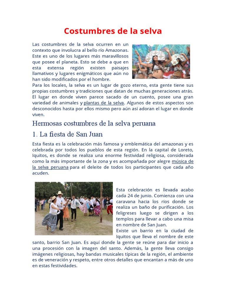 Costumbres de La Selva | PDF | Carnaval | Selva amazónica