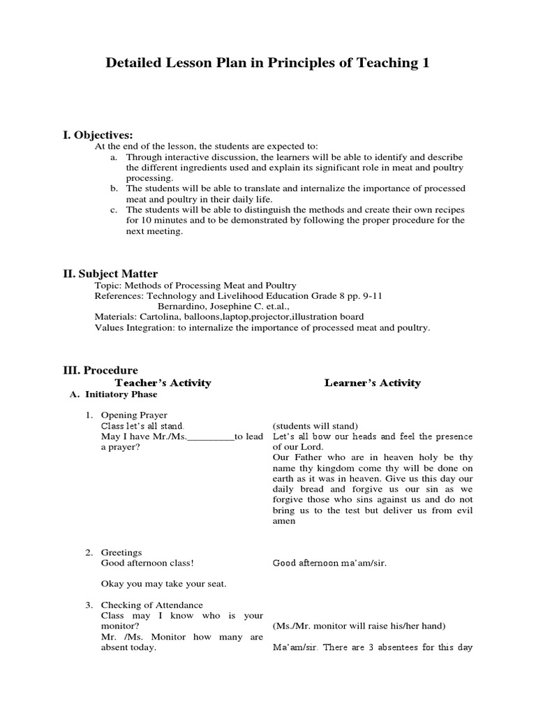 Detailed Lesson Plan in Principles of Teaching I | PDF