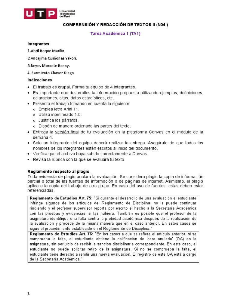 S03 - S04 - Tarea Académica 1 (TA1) - Formato | PDF | Ciencias sociales S03 - S04 - Tarea Académica 1 (TA1) - Formato | PDF | Ciencias sociales