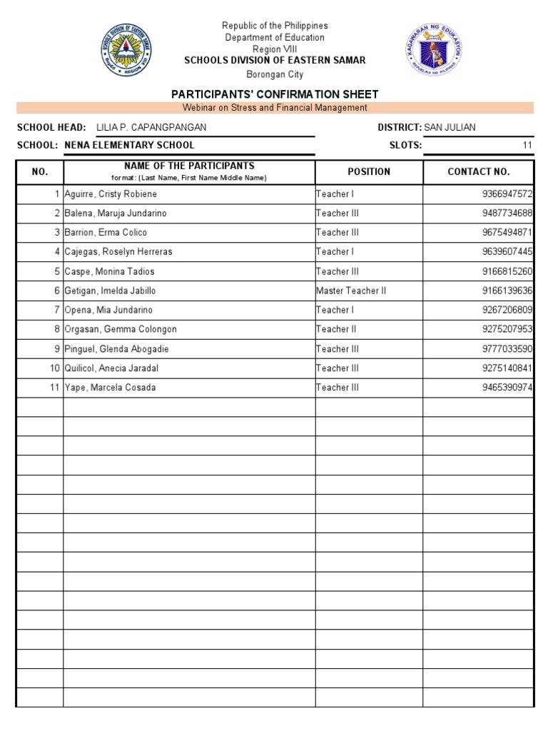 Confirmation Sheet | PDF