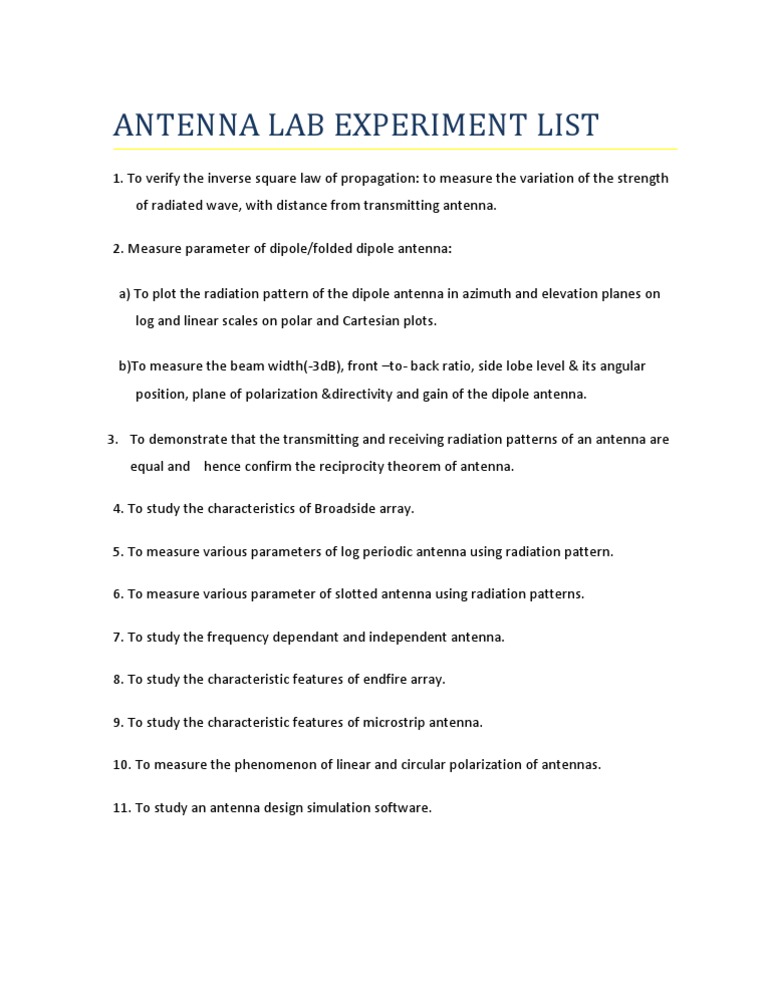 Antenna Lab Experiment List | PDF