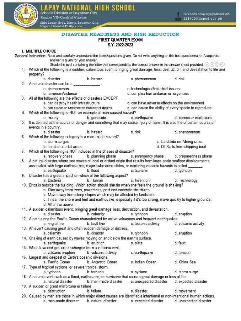 Quarter 1 Exam - DRRR | PDF | Hazards | Natural Disasters