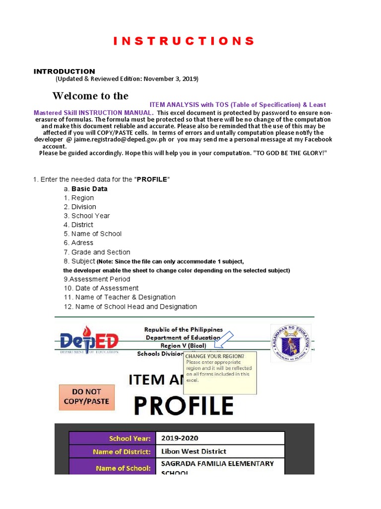 Item Analysis Encoding Forms For Grades 1-6 With M&F v.4 (FINAL) | PDF ...