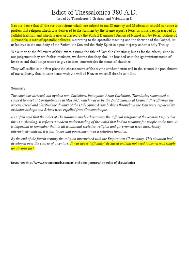 Edict of Thessalonica | PDF