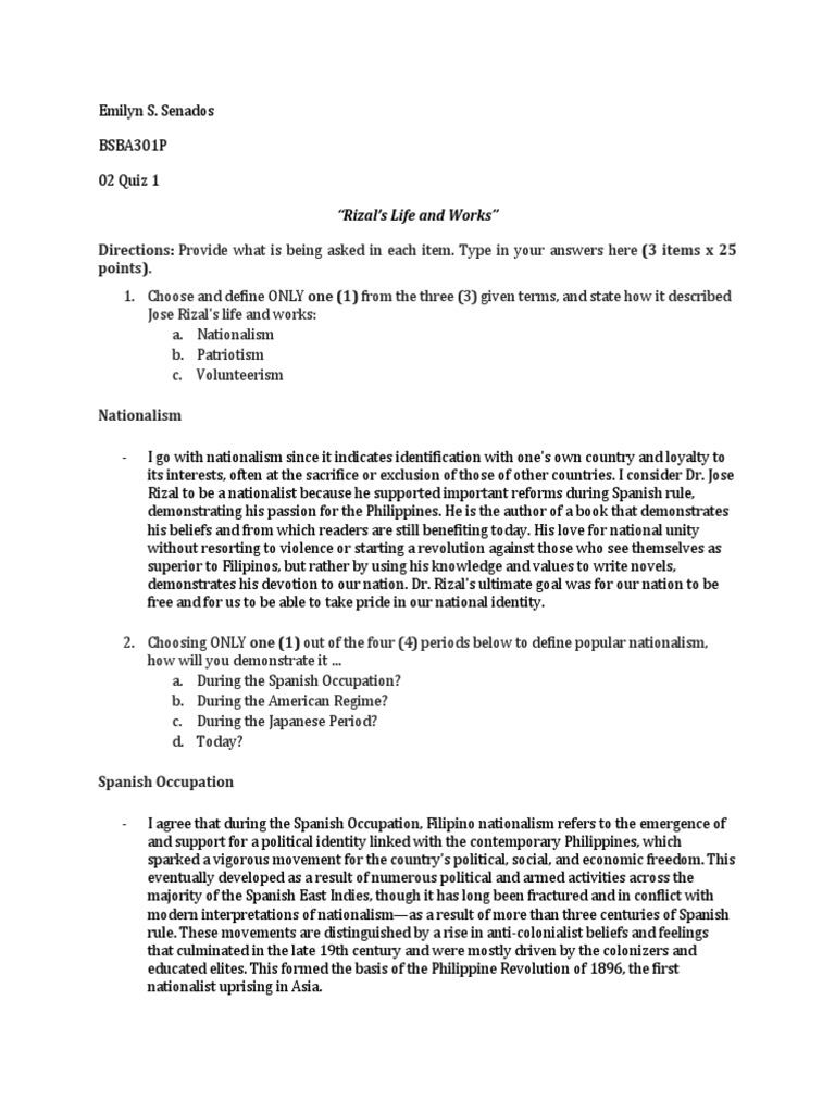 02 Quiz 1 | PDF | Nationalism | Philippines