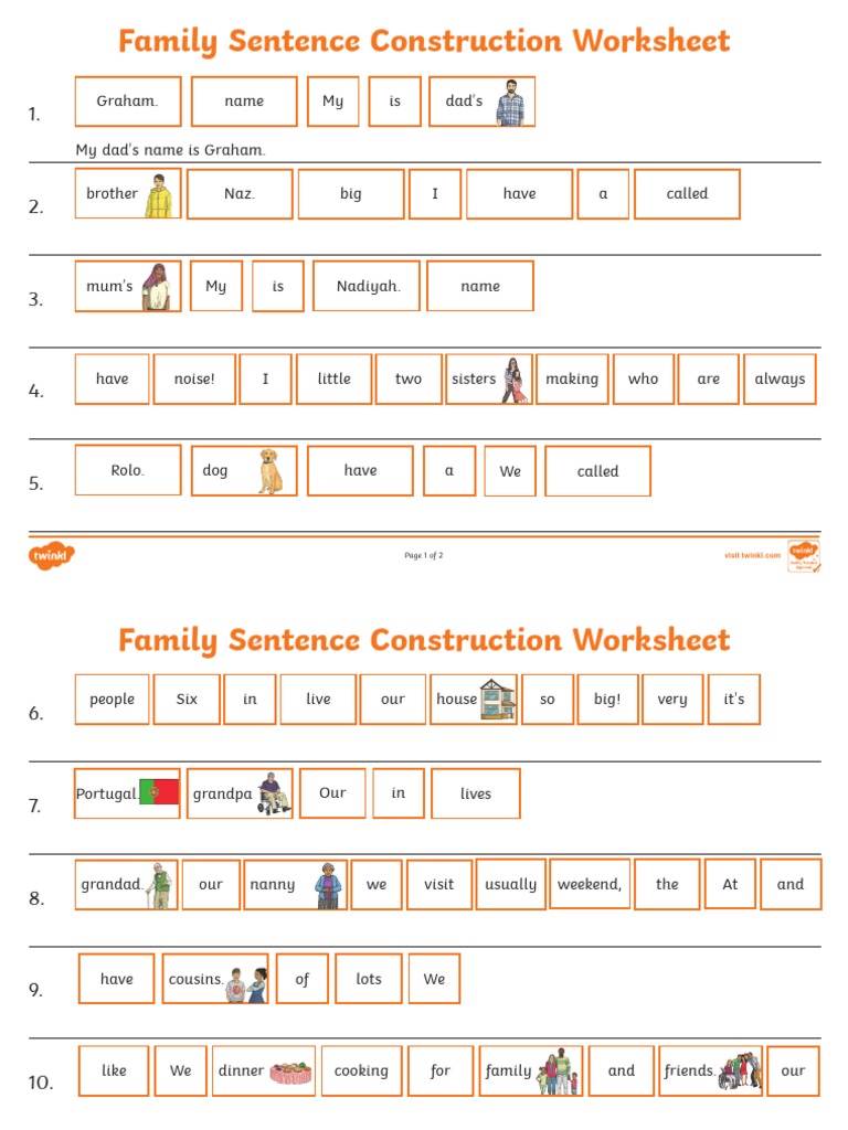 T Eal 40 Family Sentence Construction Worksheet - Ver - 2 | PDF