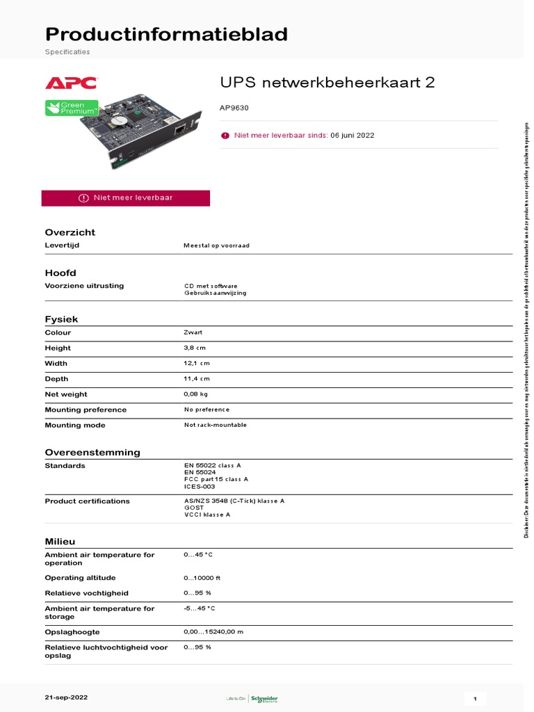 UPS Network Management Cards - AP9630 | PDF