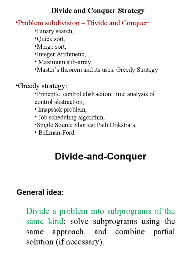 Chapter 2 Divide and Conquer Strategy | PDF | Algorithms And Data Structures | Theoretical ...