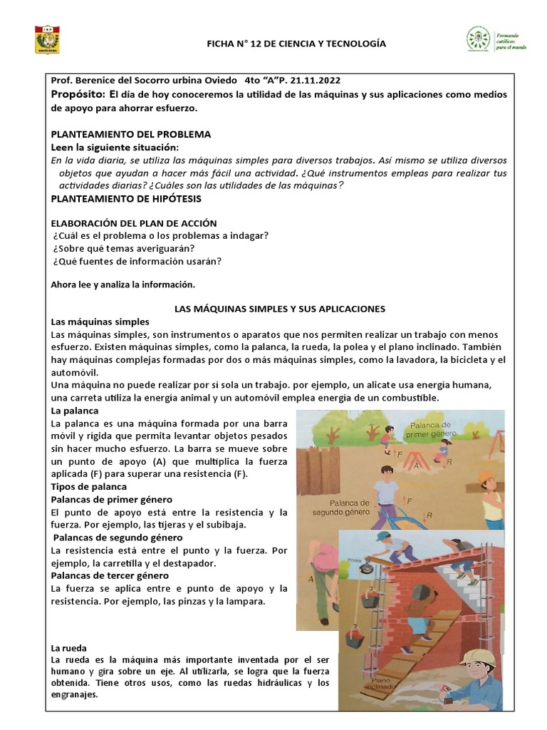 4to A Ciencia y Tecnologia Ficha N°12 Las Máquinas Simples | PDF ...