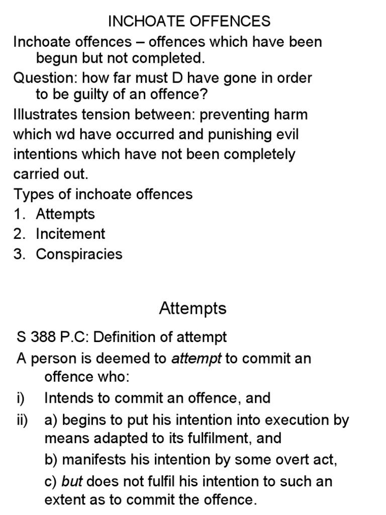 INCHOATE OFFENCES EXPLAINED | PDF | Theft | Conspiracy (Criminal)
