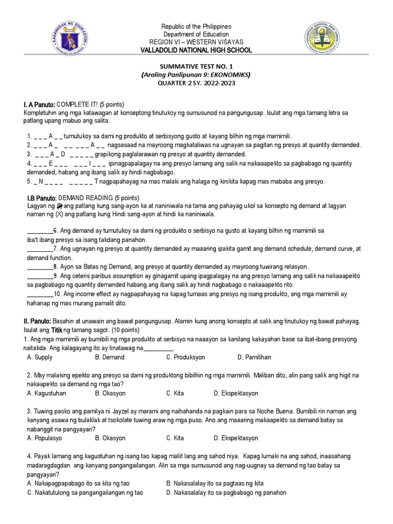 Summative Test No.1 QUARTER 2 | PDF