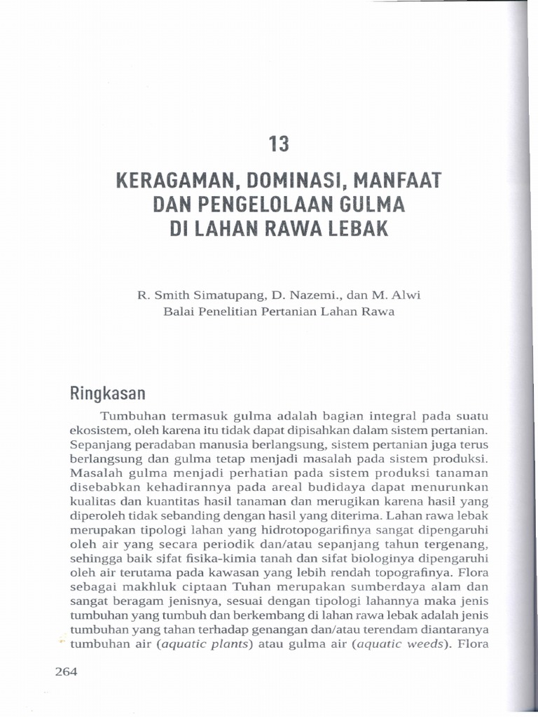 Keragaan Dominasi Manfaat Dan Pengelolaan Gulma Di Lahan Rawa Lebak | PDF