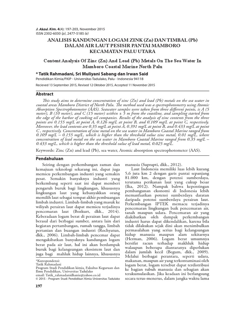 Analisis Kandungan Logam Zink ZN Dan Tim | PDF | Ilmu Sosial | Sains ...