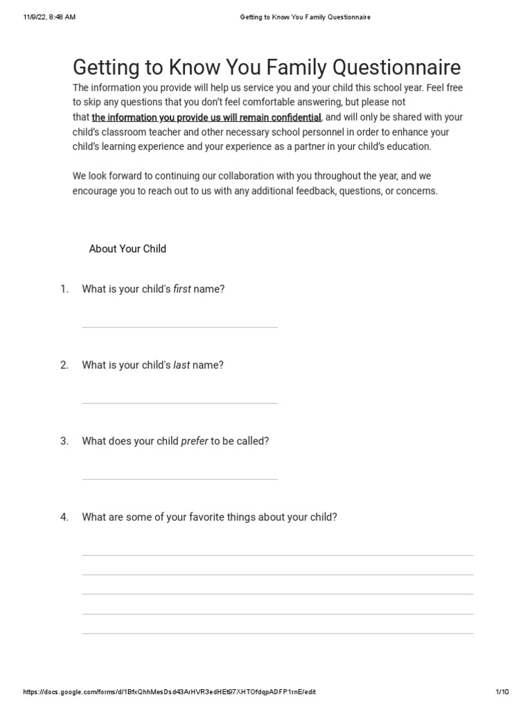 Family Questionnaire - Google Forms | PDF | Experience | Questionnaire