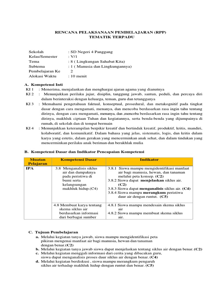RPP Tema 8 Kelas 5 Siklus Air | PDF