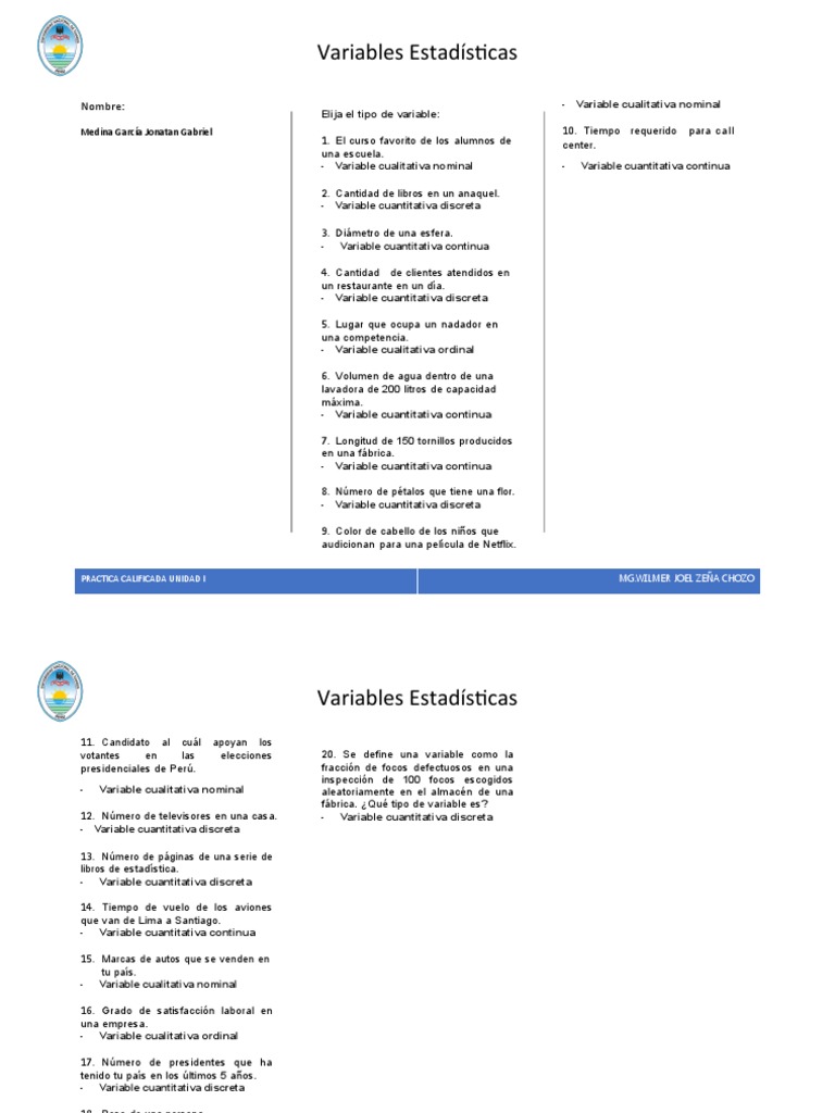 Tipo de Variable Estadística | PDF