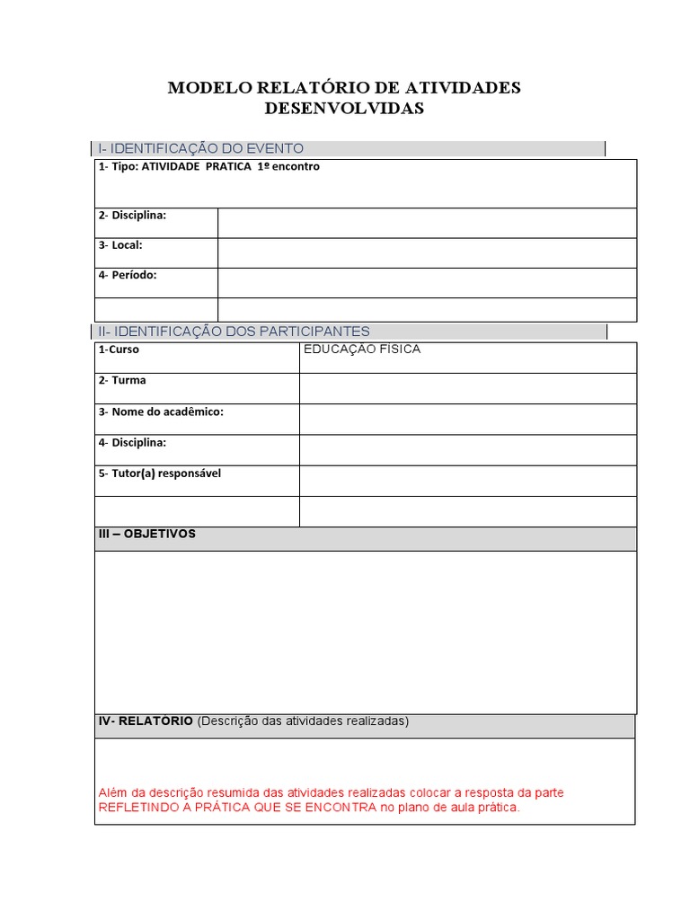 Modelo Relatório de Atividades Desenvolvidas | PDF