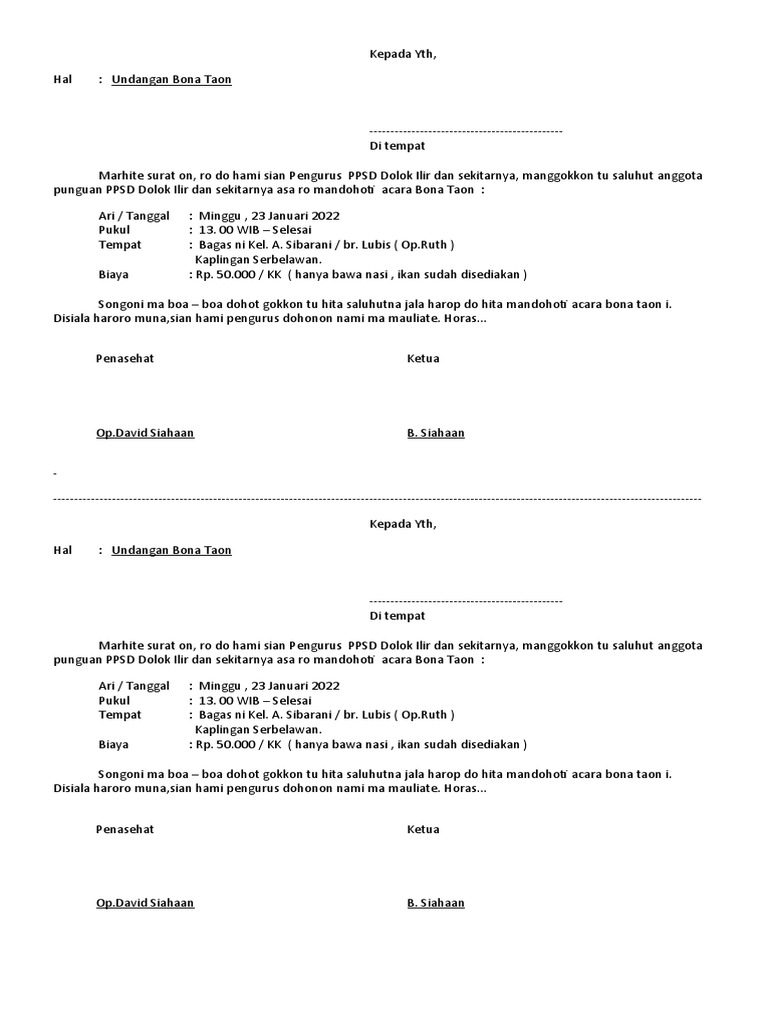 Undangan Bona Taon Siahaan PPSD | PDF