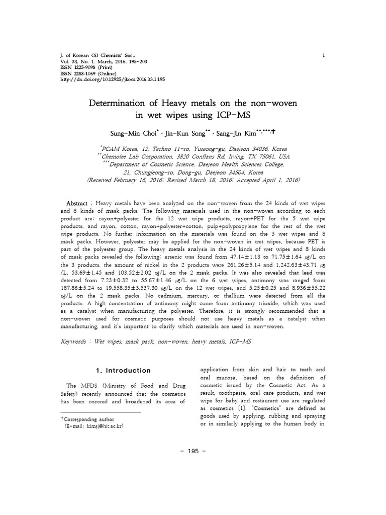 Heavy Metals in Wet Wipes Analysis | PDF | Detection Limit | Cosmetics