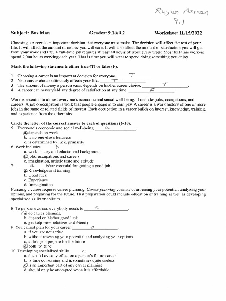 Business Management Work Sheet | PDF