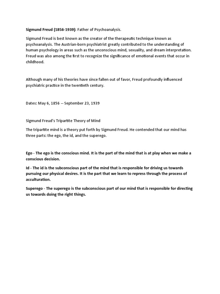 Sigmund Freud - Psychoanalysis | PDF | Id | Unconscious Mind