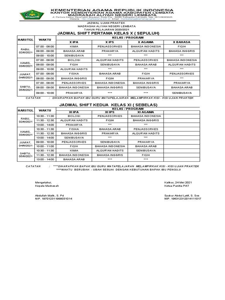 Jadwal Praktek Sem Genap Juni 2021 | PDF | Kajian Bahasa Asing