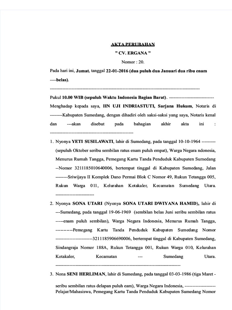 PDF Akta Perubahan CV Ergana - Compress | PDF