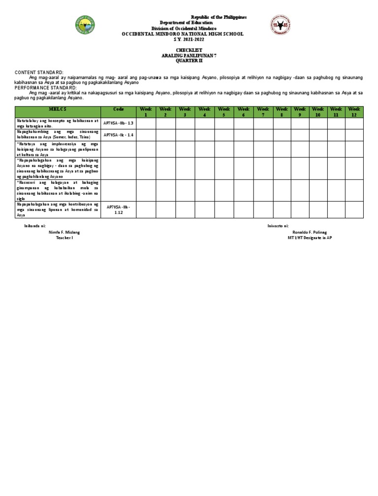 Checklist Q2 Ap7 | PDF