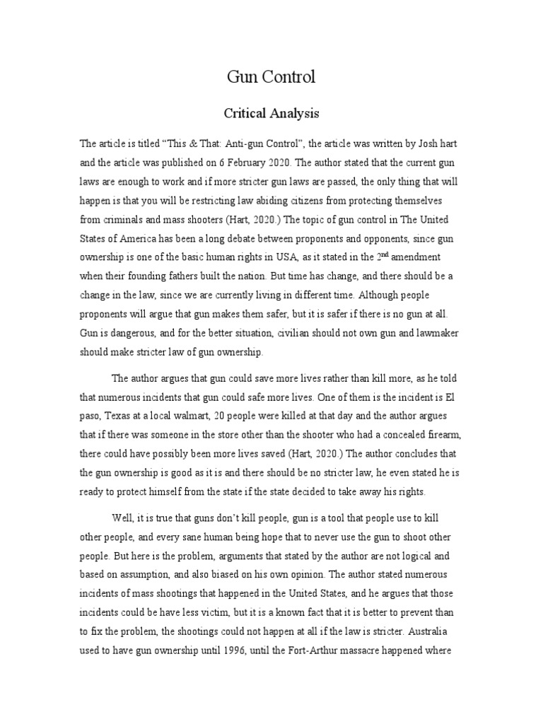 Gun Control Essay 07480060 - With Source | PDF