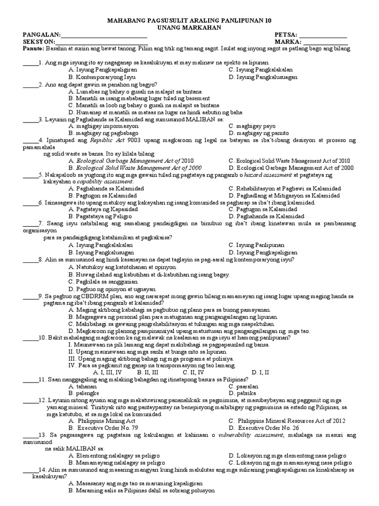 Long Quiz q1 Ap10 | PDF