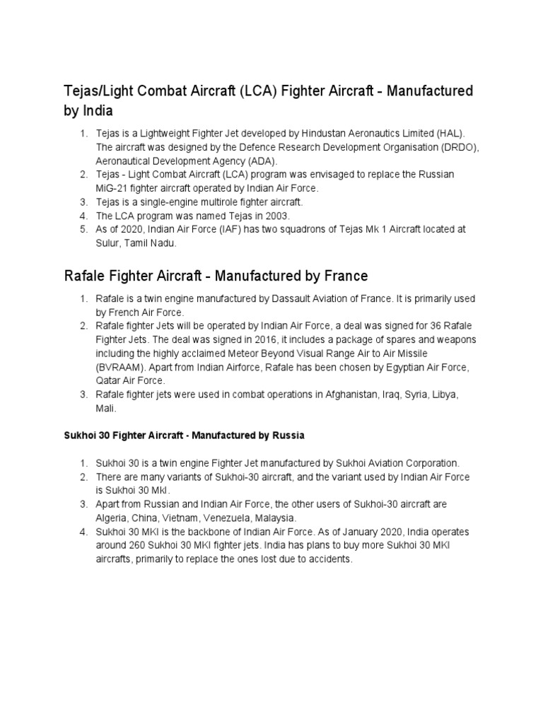 Tejas Rafale Sukhoi 30 PDF | PDF | Fighter Aircraft | Aviation