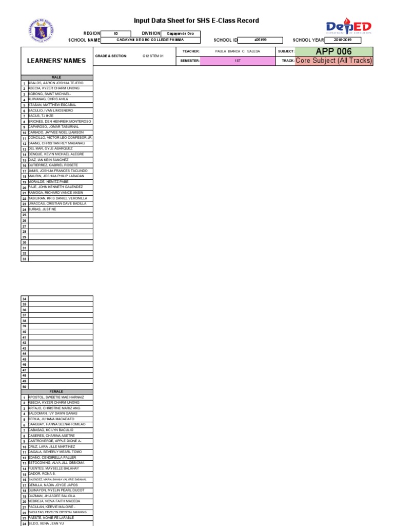 Class Record Stem 01 | PDF