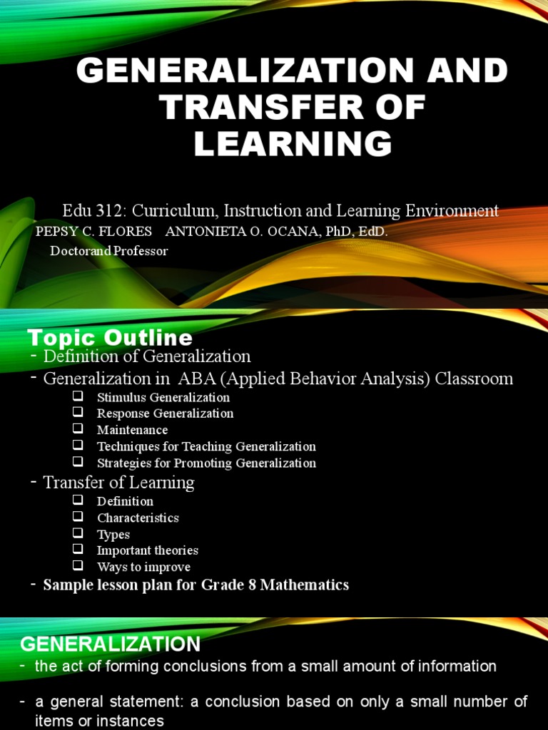 3.3-Flores, Pepsy-Generalization and Transfer of Learning | PDF