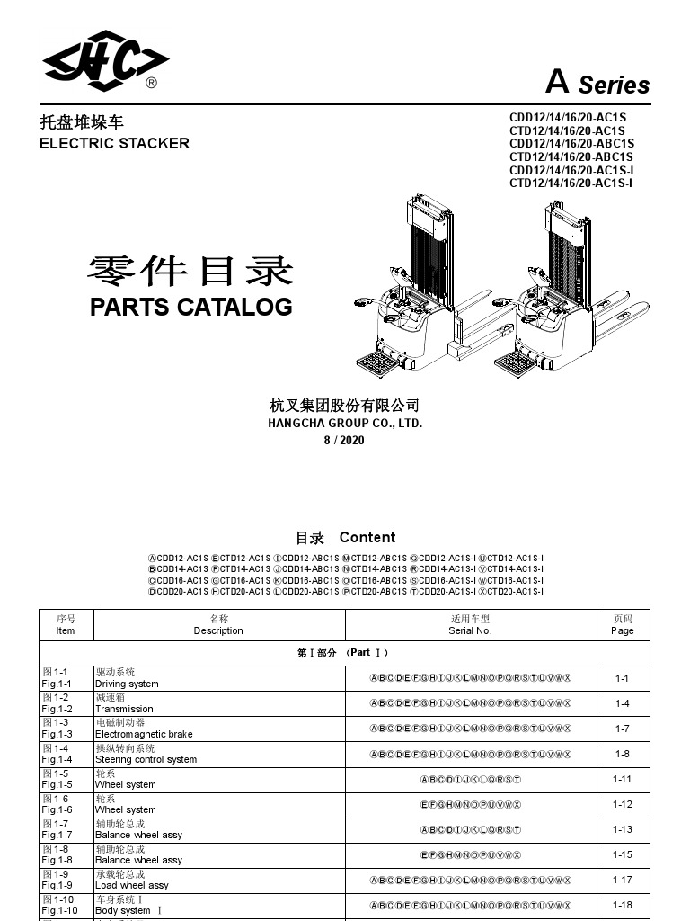 A Series HI Range Pallet Stacker (Stand-On) Parts Catalog - Iinclude C1 - 2020.8 | PDF