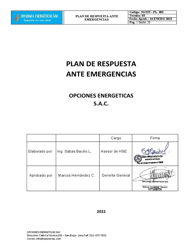 Plan de Respuesta Ante Emergencias.1 | PDF | Lima | Planificación