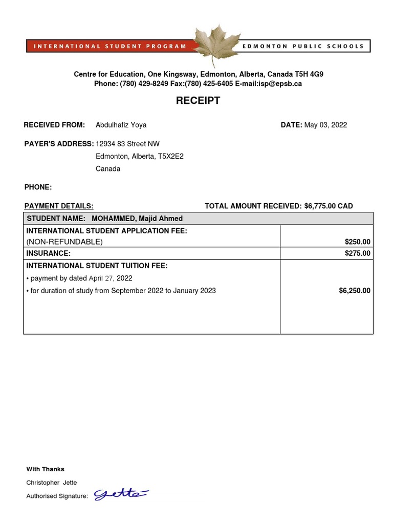 Majid's School Payment Receipt | PDF