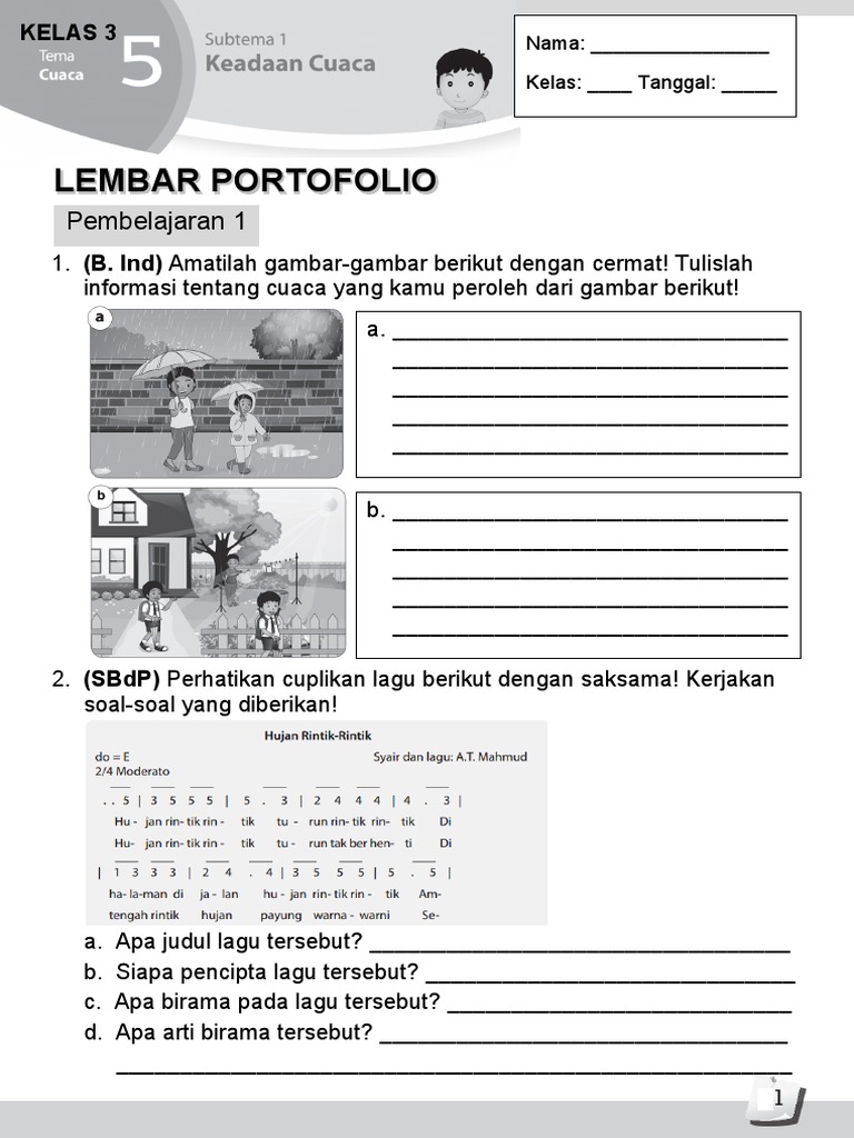 LEMBAR PORTOFOLIO BUPENA 3C Tema 5 Sub 1 | PDF | Seni & Disiplin Bahasa