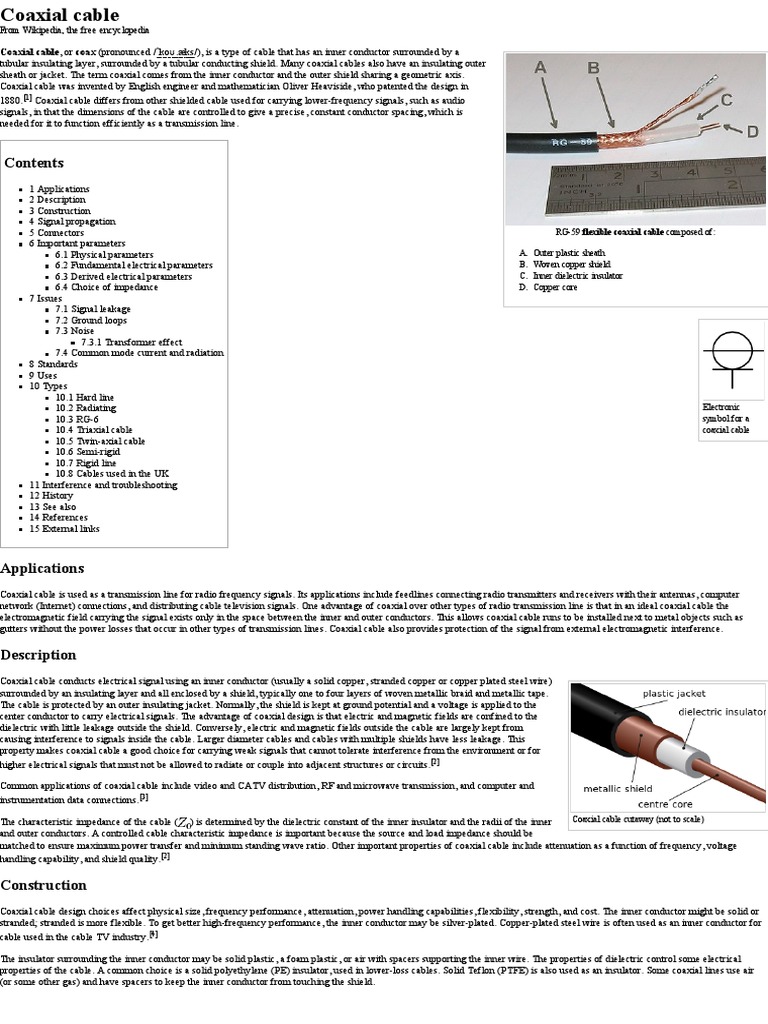 Coaxial Cable - Wikipedia, The Free Encyclopedia | PDF | Coaxial Cable ...