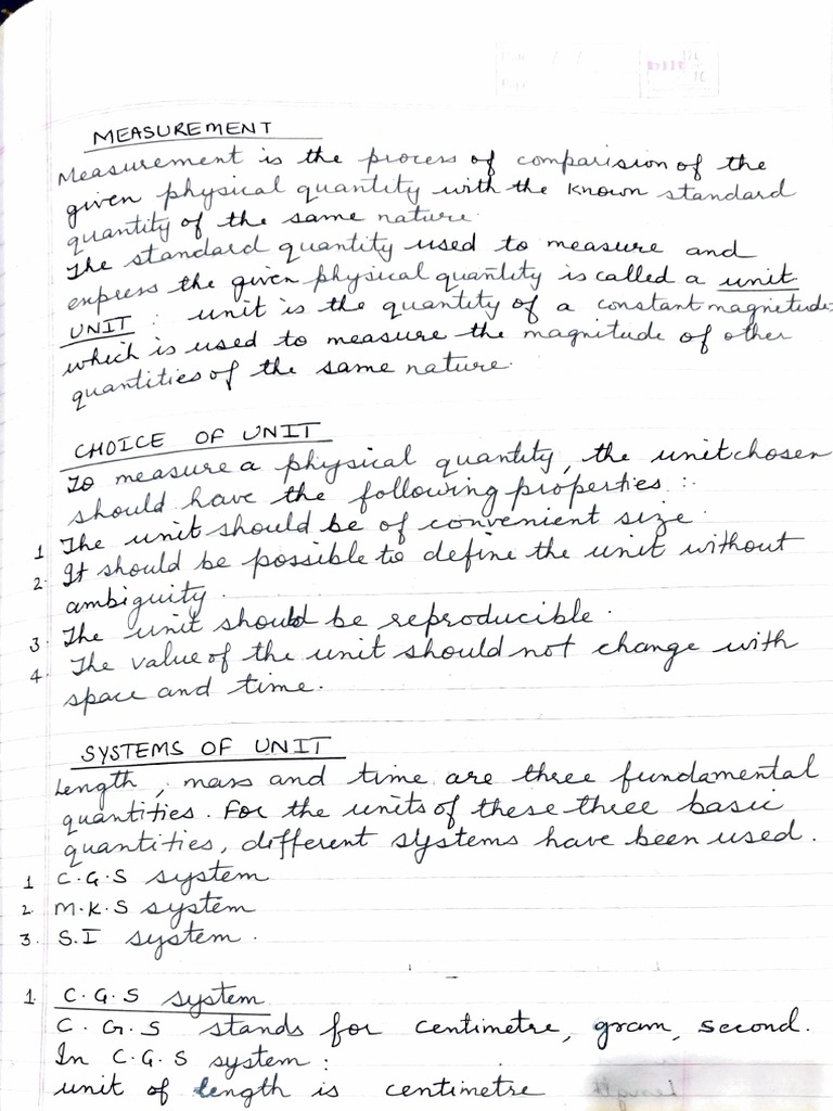 Class 9 Physics Notes, Topic Measurements | Download Free PDF ...