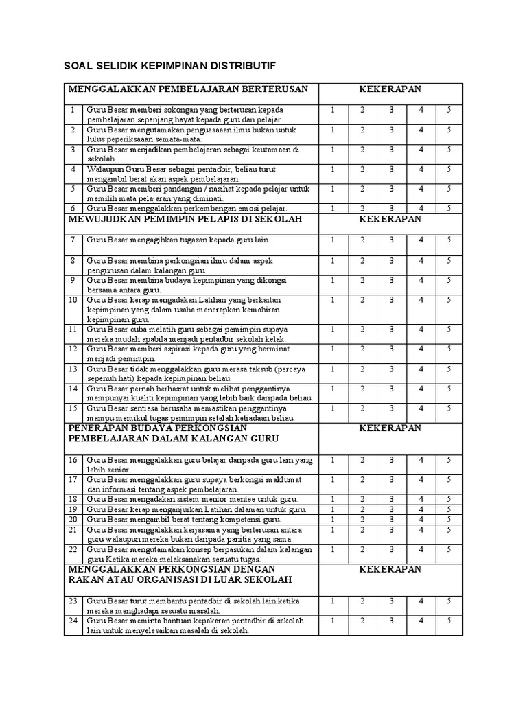 Soal Selidik Kepimpinan Distributif | PDF
