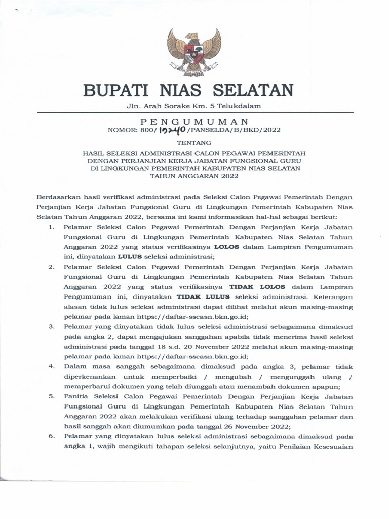 Pengumuman Hasil Seleksi Administrasi CPPPK Jabatan Fungsional Guru | PDF Pengumuman Hasil Seleksi Administrasi CPPPK Jabatan Fungsional Guru | PDF