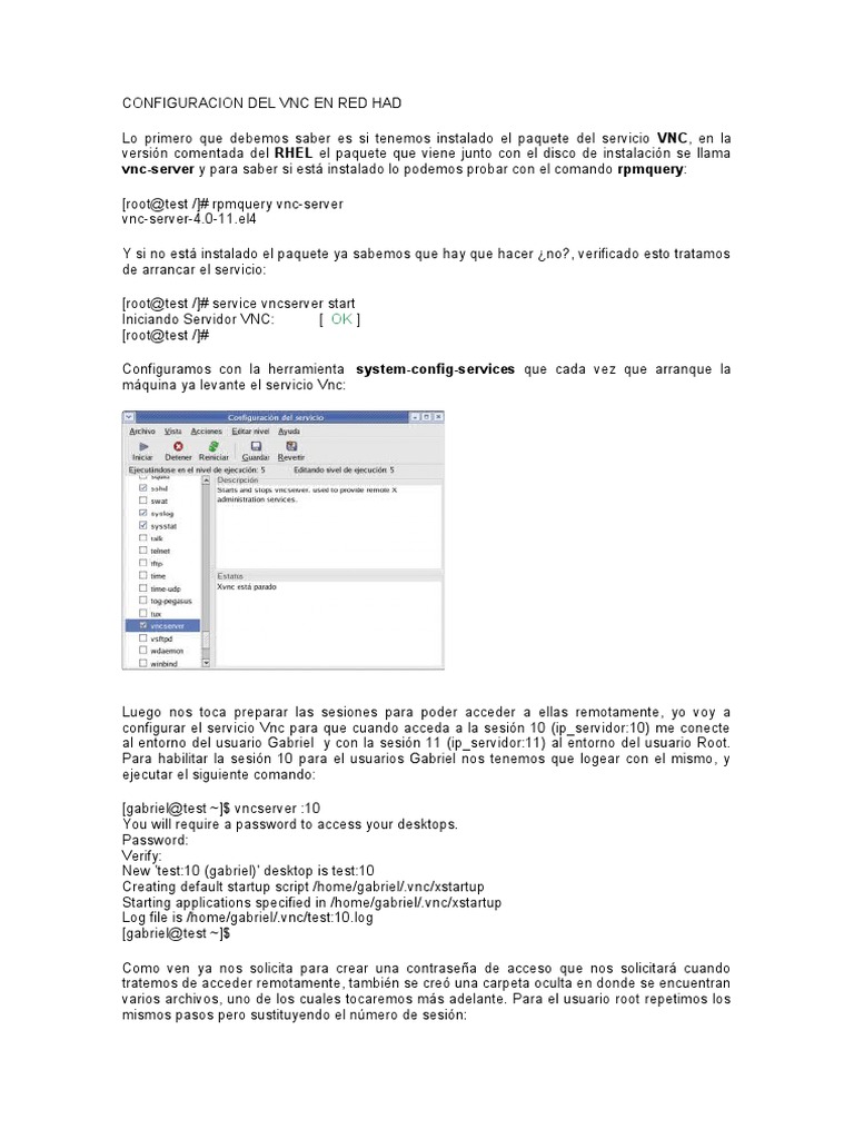 Configuración VNC en Red Hat | PDF | Contraseña | Archivo de computadora