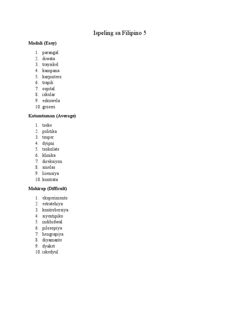 Ispeling Sa Filipino 5 | PDF