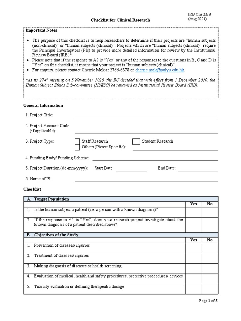 IRB Checklist | PDF