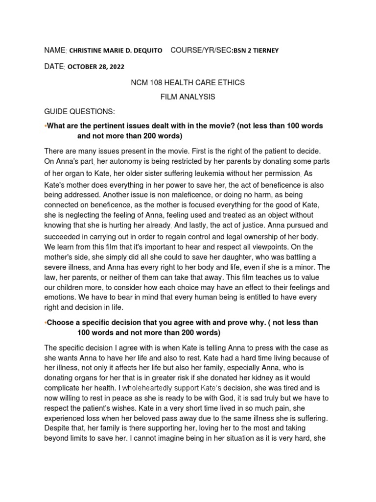 Film Analysis | PDF | Autonomy | Psychology