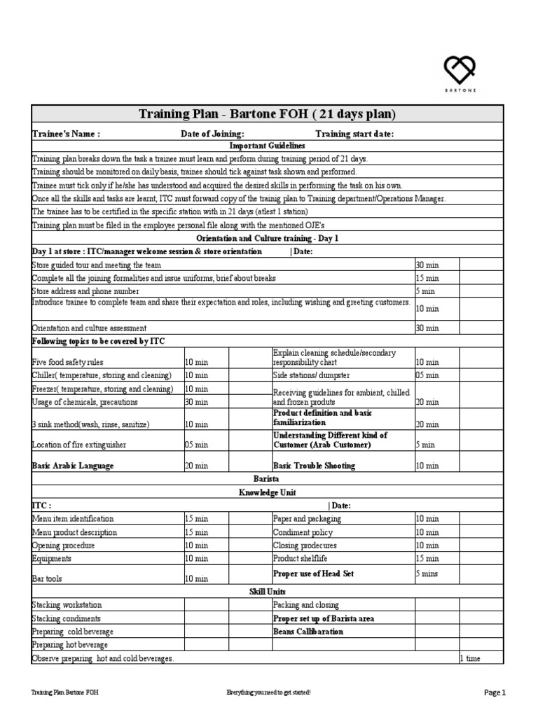 Training Plan and OJE | PDF | Menu