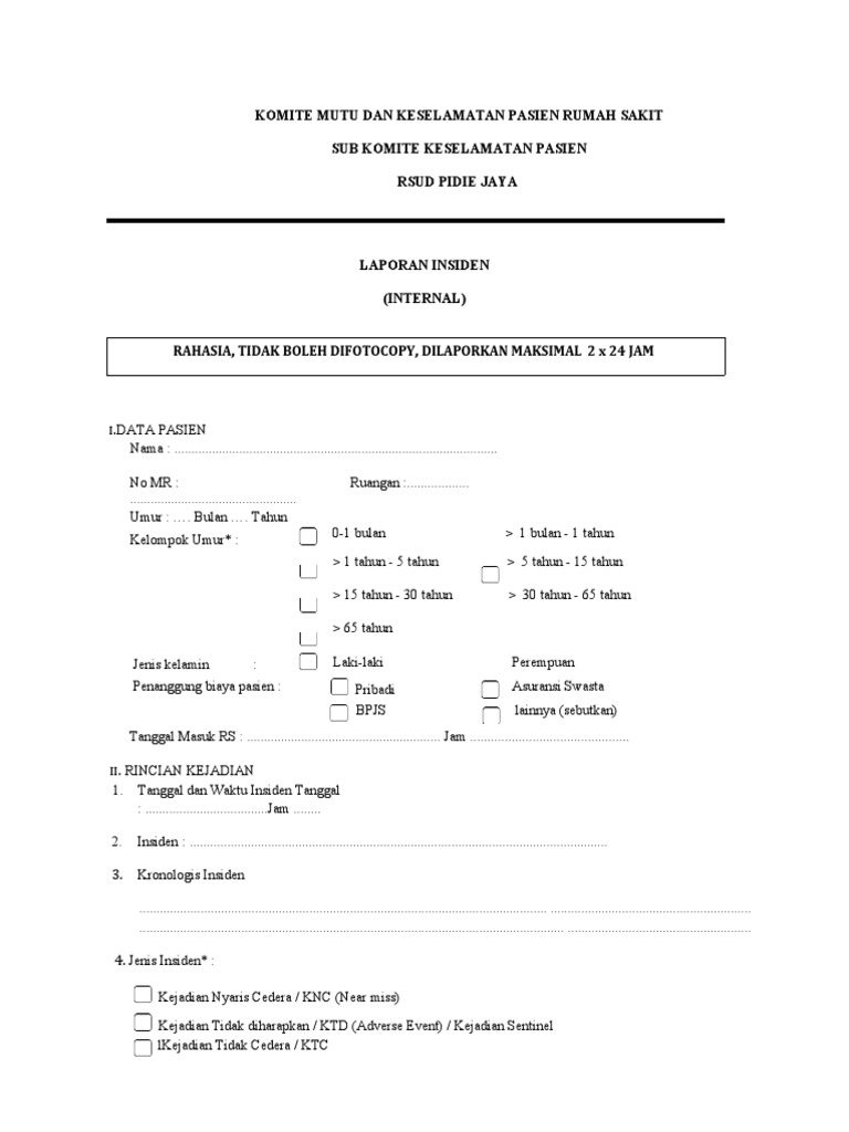 Laporan Insiden Pasien RSUD Pidie Jaya | PDF