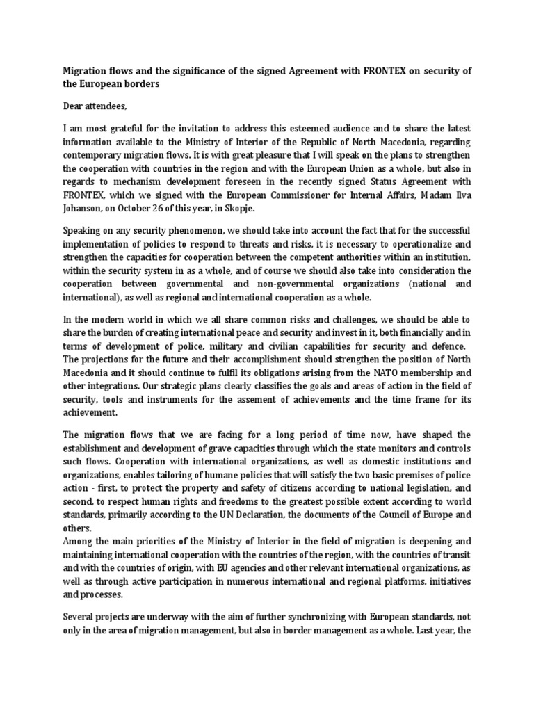 Migration Flows and The Significance of The Signed Agreement With ...